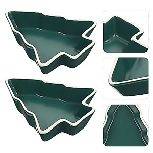 CALLARON Christmas Tree Shaped Plates 2pcs Ceramic Party Fruit Platter Christmas Appetizer Tray for Holiday Wedding Home Party Dessert Platter Porcelain Jewelry Plate