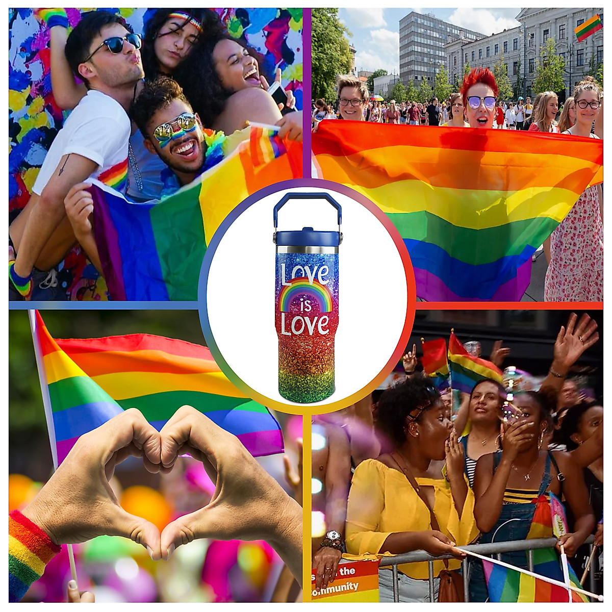 Pride Tumbler - Pride Gifts for Women Men - 30oz Rainbow Pride Month Insulated Tumbler with Handle and Flip Straw, Perfect LGBTQ Gifts for Lesbian/Gay/Bisexual