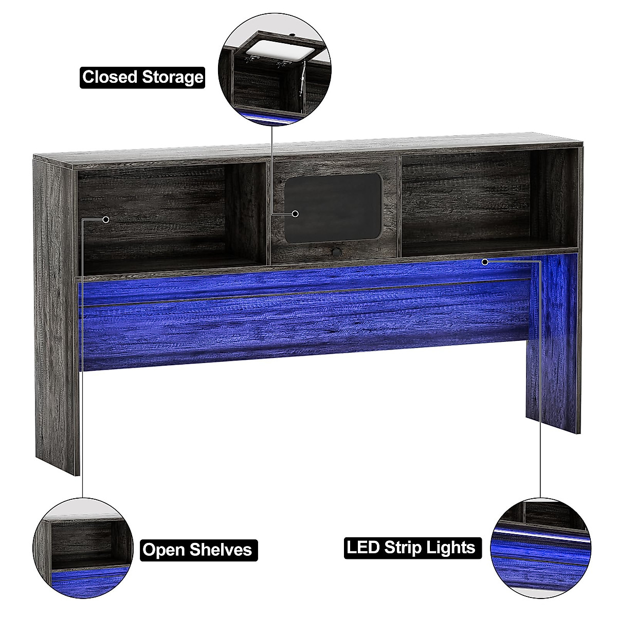 Unikito Office Desk with Drawers and Hutch, Large L Shaped Computer Desk with Power Outlet and LED Lights, 60 Inch Modern Corner Desk with File Cabinets, Sturdy 2 Person Home Office Table, Gray Oak