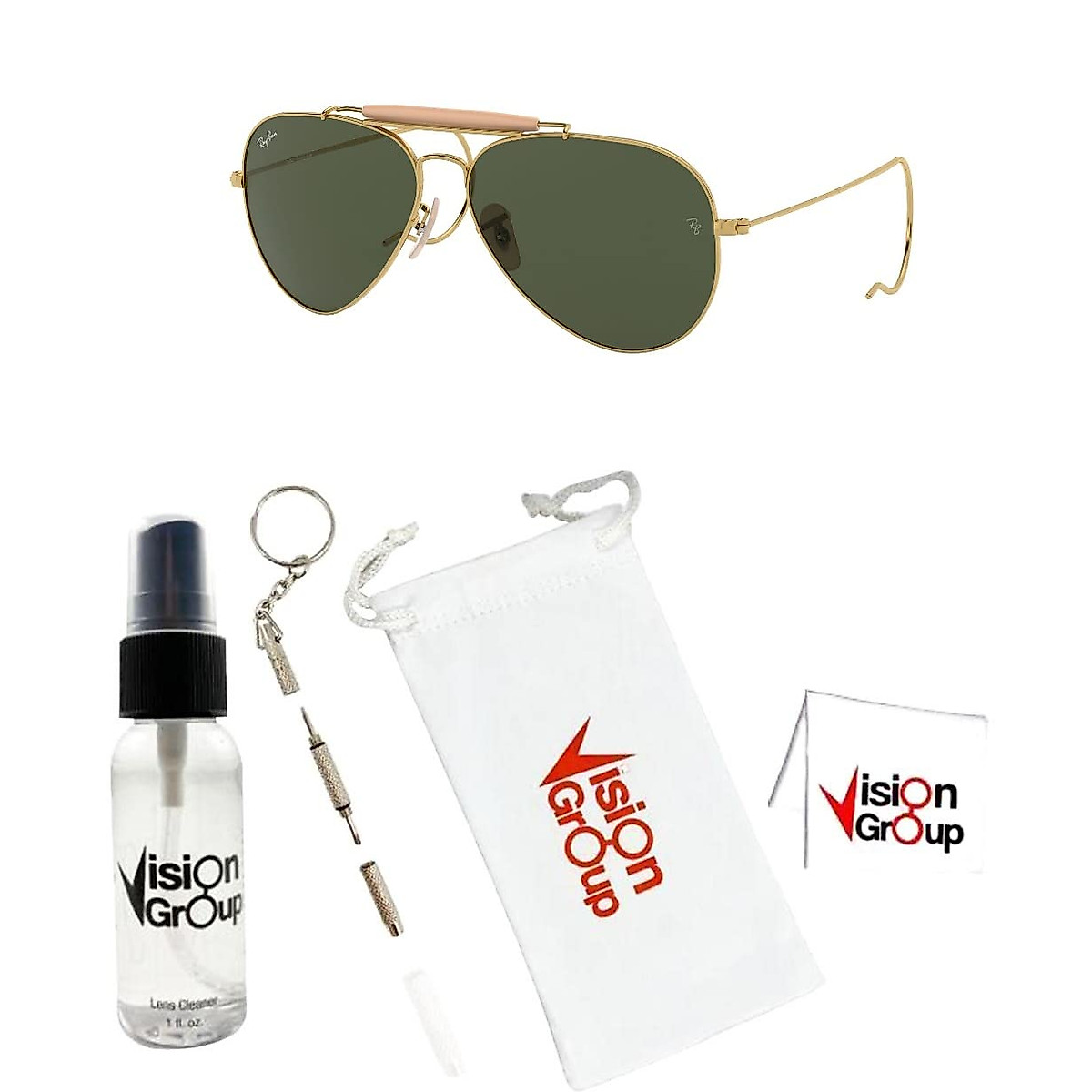 Ray-Ban RB3030 Outdoorsman I Sunglasses + Vision Group Accessories Bundle (Arista/Crystal Green (L0216)