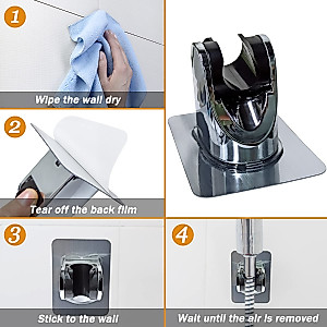 1Pcs Strong Adhesive Waterproof Shower Head Stand, Self Adhesive Shower Head Holder, Adjustable Handheld Shower Holder NO Drilling Wall Mount Waterproof for Shower Room, Chrome