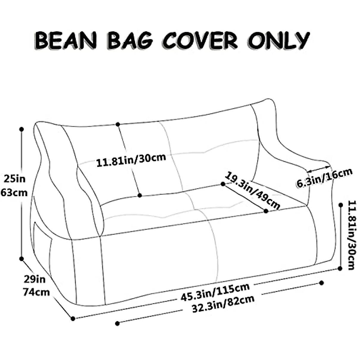 OMKUOSYA Double Bean Bag Chair Lazy Sofa w/Footstool (Cover ONLY, NO Filler) Durable Comfort Lounger High Back Bean Bag Chair Couch for Adults and Kids, Indoor & Outdoor, Beige