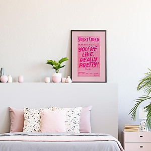 Miontszia Preppy Pink Funky Canvas Wall Art, Trendy Inspirational Quotes Aesthetic Decor Poster,you're Like Really Pretty Picture Decor,for Girls Bedroom Dorm bathroom Picture 12x16in Unframed