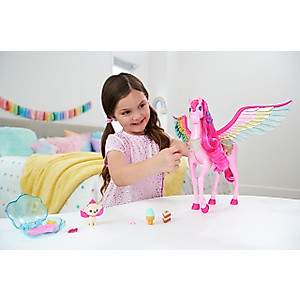 Barbie Doll Toys, Pegasus Pink Winged Horse Toy with 10 Accessories Including Puppy & Barrettes, Inspired A Touch of Magic
