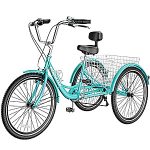 Slsy Adult Tricycles 7 Speed, Adult Trikes 20/24/26 inch 3 Wheel Bikes, Three-Wheeled Bicycles Cruise Trike with Shopping Basket for Seniors, Women, Men.