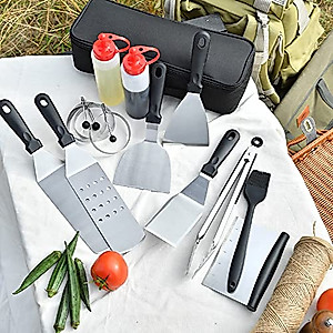 CYXI Grill Accessories, BBQ Tools Set, Grilling Tools Stainless Steel Grill Utensils,Portable Grilling Utensil Kit,for Travel, Picnics, RVs, Camping, BBQs, Parties (Size : 18pcs)