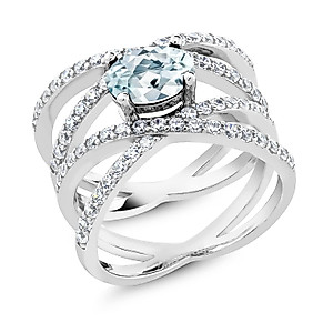 Gem Stone King 925 Sterling Silver Oval Gemstone Birthstone Criss Cross Engagement Ring | Oval 8X6MM Ring For Women | Available In Size 5, 6, 7, 8, 9