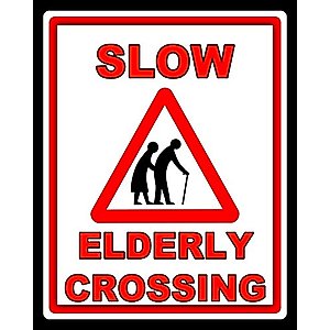 ZMKDLL 12"X 8" Slow Elderly Crossing The Road Old People Metal Plaque Tin Sign