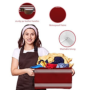 Storage Cubes Organizer with Handles, Rustic Farmhouse Storage Bins Fabric Collapsible Storage Baskets for Shelf Closet Nursery Cloth Organizers Box Burgundy Stripes 2pcs-15x11x9.5in