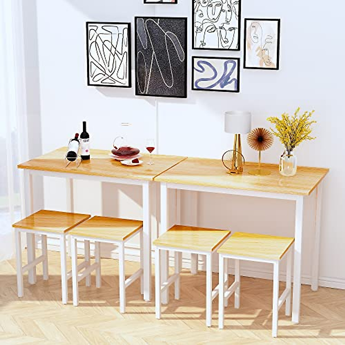 Lamerge Small Kitchen Table Set for 2, Industrial Dining Breakfast Table and 2 Stools, 3 Pieces Dining Table Set for Dining Room, Living Room, Apartment, Small Space (Beige)