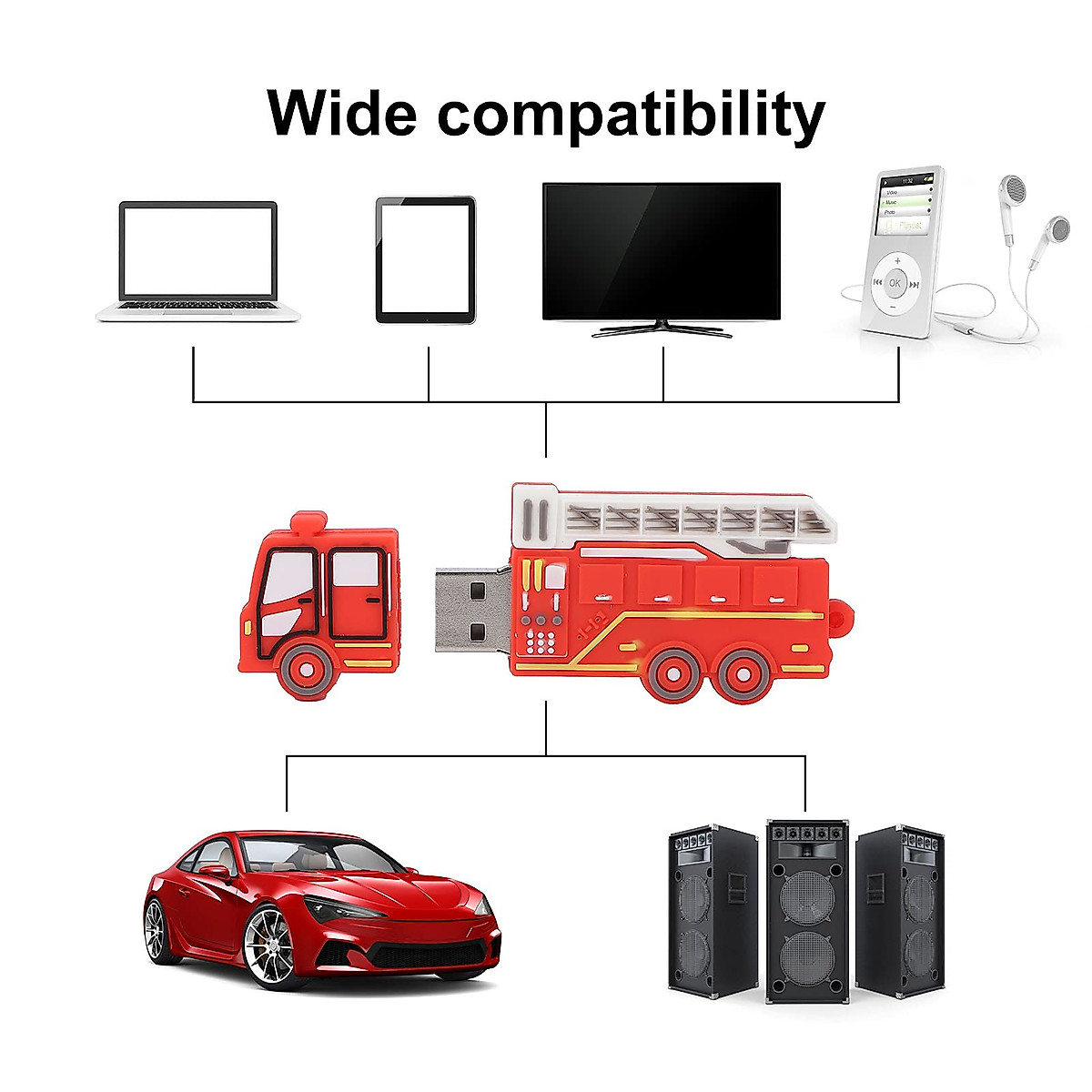 Kafuty-1 Cute USB Flash Drive, Novelty Cartoon Fire Truck Thumb Drive, Pendrive Memory Thumb Stick, Gifts for School Students Kids Children Teacher Collegue Employees(16GB)