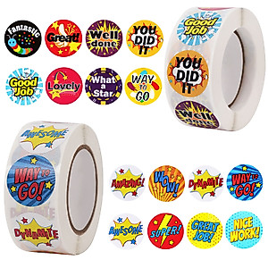 1000 Pieces Reward Stickers for Teachers,Fun Motivational Stickers Labels for Kids Students School Classroom in 16 Designs Styles (2 Rolls)