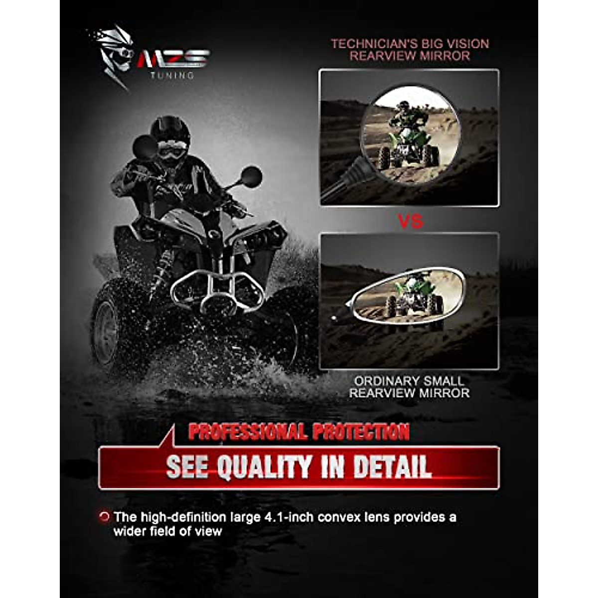 MZS Motorcycle Mirrors, Foldable Adjustment Rear View Mirror 8mm 10mm Universal Handlebar Mount Round Compatible with Motorbike Adventure Dirt Street Bike ATV Quad Snowmobile Scooter Coolster Moped