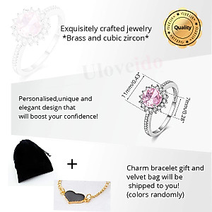 Uloveido Round Pink CZ Zircon Platinum Plated Engagement Wedding Band Ring for Women Fashion Jewelry (Size 6) Y3522