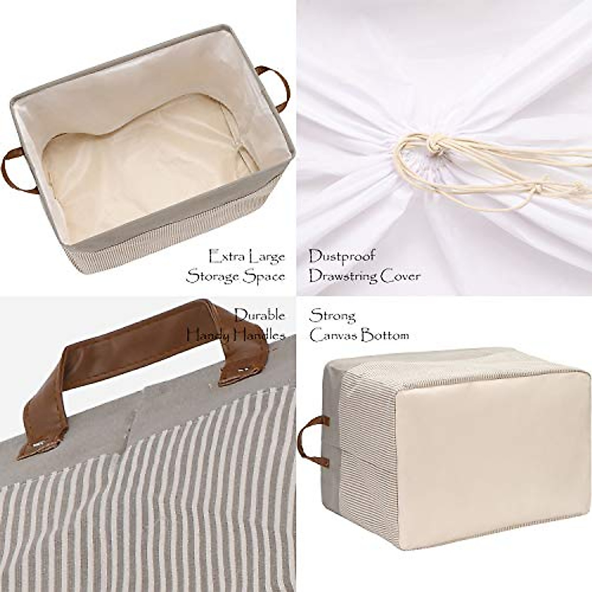 Hinwo 70L Extra Large Capacity Storage Basket with Handles, Canvas Fabric Storage Bin, Rectangle Storage Box, Clothes, Toys Organizer for Nursery, Kid’s Room, 22 x 15 inches, Waterproof, Grey Streak