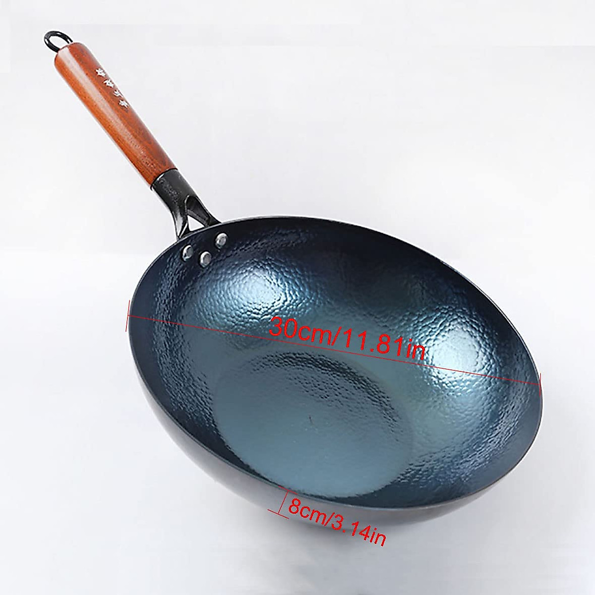 Chinese HandHammered Iron Woks and Stir Fry Pans, Flat Bottom wok，No Coating Non-stick, Suitable for all kinds of stoves (Diameter 30cm/11.81in)