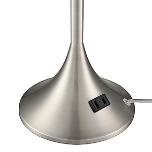 Tower Table Lamp with 120V 60W Outlet, Side Table Lamp for Living Room Guest Room, and Lighting Fixture Dining Room- Silver- E26-19 H