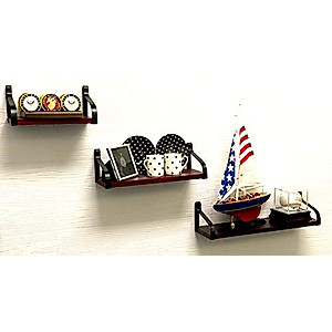 DECOMIL Floating Shelves Wall Mounted, Rustic Wood Wall Storage Shelves Set of 3 for Any Wall Space for Living Room, Bathroom, Bedroom, Kitchen, Garage, and Office (Cherry)