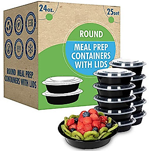 Meal Prep Container Reusable with Lids [25 Set- 24oz] Round Ideal-Lunch Container, Food Prep Containers, Food Storage Bento Box, Portion Control | Stackable | Microwave | Dishwasher | Freezer Safe.