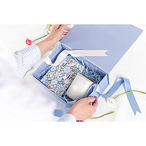 Blue Box 6.4'x 8.8'x 3.74' with Magnetic Lid, 2 Ribbons and Thank you Stickers for Groomsman, Wedding, Christmas, Halloween, Birthday, Fathers Day