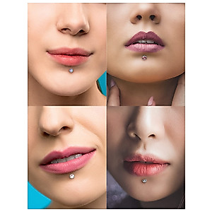 Vsnnsns 16G Lip Rings Stainless Steel Opal Labret Monroe Lip Rings Nail Cartilage Tragus Helix Earrings Studs Ring Medusa Piercing Jewelry Retainer For Women Men Silver 8mm 28PCS