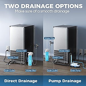 Coolski Commercial Under Counter Ice Maker Machine, 100LBS/Day with 30LBS Ice Storage, Stainless Steel Built-in Freestanding Ice Machine, Drain Pump, Water Filter, Ideal for Home Apartment Commercial