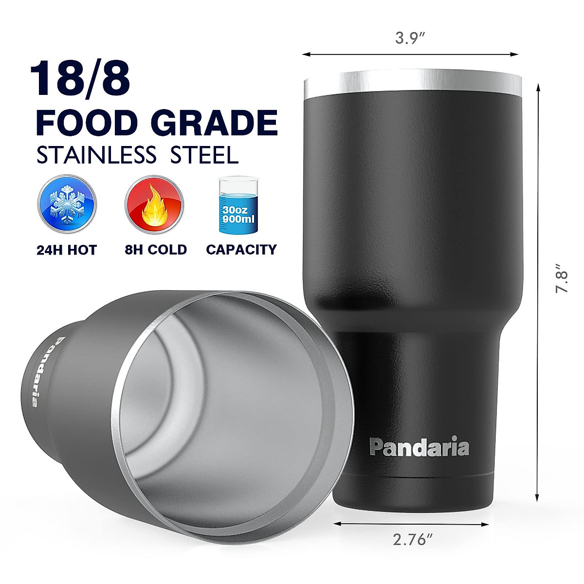 Pandaria 30 oz Mens Travel Coffee Tumbler Cups, Double Wall Stainless Steel Reusable Spill Proof Tumbler with Straw, Leak Proof Insulated Tumbler with Straw for Iced Coffee, Tea & Water (Black)