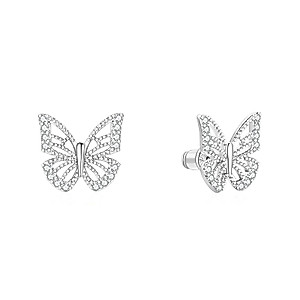 Lulii Butterfly Earrings Silver Butterfly Stud Earrings Sterling Silver Plated CZ Earrings for Women