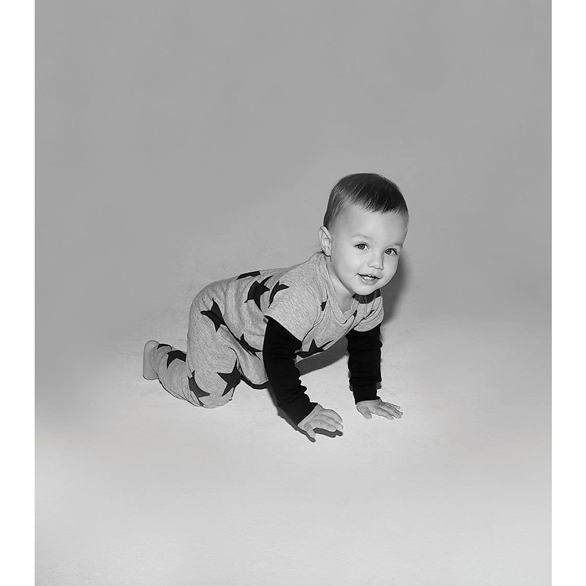 NUNUNU Baby Long Sleeve Playsuit, 100% Cotton, For Infant Boys & Girls, White - Stars, 6-12 Months…