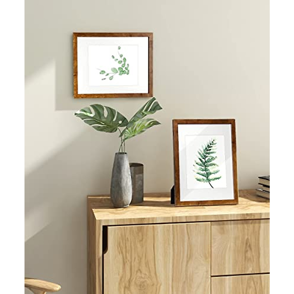 Sonefreiy 11x14 Picture Frame Wood with Mat for 8x10 Modern Brown Photo Frame Set for Desk and Wall Gallery Home Decor Gift, Set of 2