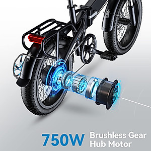 G-Force T42 Electric Bike for Adults Foldable 20"x4.0" Fat Tire,48V 20A Removable Battery,750W Motor 30MPH Shimano 7-Speed Ebike with Adustable Shock Absorber,LCD Display