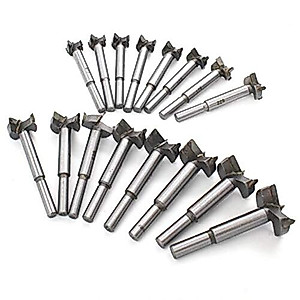 Forstner Drill Bit Set 16pcs 15-35mm Punching Bit Wood Slabs Flat Wing Drilling Hole Hinge Cemented Carbide Drilling Counterbore Flat Bit Drill Set Woodworking Hole Saw Wood Cutter Tool (16pcs)