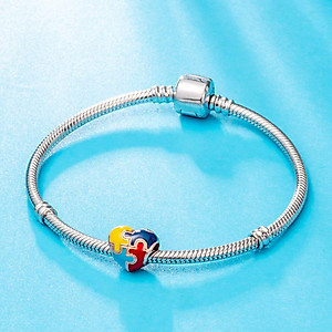 HOMIEBUDS Autism Awareness Charm, Rose Gold Puzzle Pieces Charms, fits DIY Snake Bracelet, 925 925 Sterling Silver Heart Beads Colorful Enamel Charms, Love Gifts for Women/Men/Girls/Boys