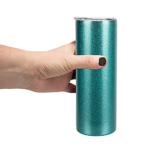 Elanze Designs 20 oz Glitter Stainless Steel Insulated Travel Tumbler With Sliding Lid For Iced or Hot Beverage, Turquoise Blue