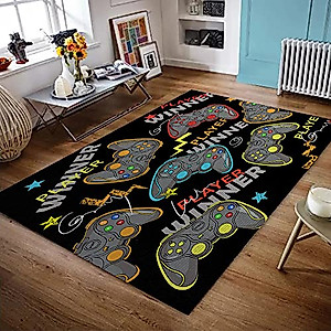 Gaming Room Carpet Rugs for Kids Teen Boys Bedroom, Gamer Room Decor Area Rug Carpet for Men Teenage, Non Slip Gamepad Gaming Chair Rug Mat for Playroom Wood Floor Living Room Desk Carpet, 59"*39"