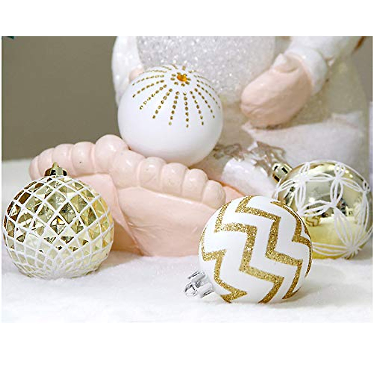 30PCS Christmas Balls Ornaments,60MM Gold&White Painted Shatterproof Festive Wedding Hanging Ornaments Christmas Tree Decoration