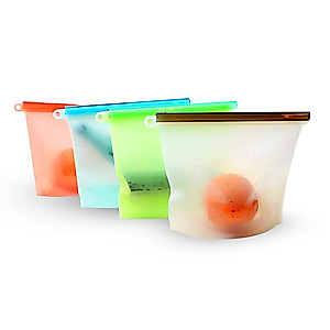 Reusable Food Storage Silicone Bags Set of 4, Airtight, Leakproof Food Preservation Bags for Fruit, Vegetables, Meats, Great as Sandwich Bags - Heat & Cold Resistant, 17 ozx4 (total 68 oz)