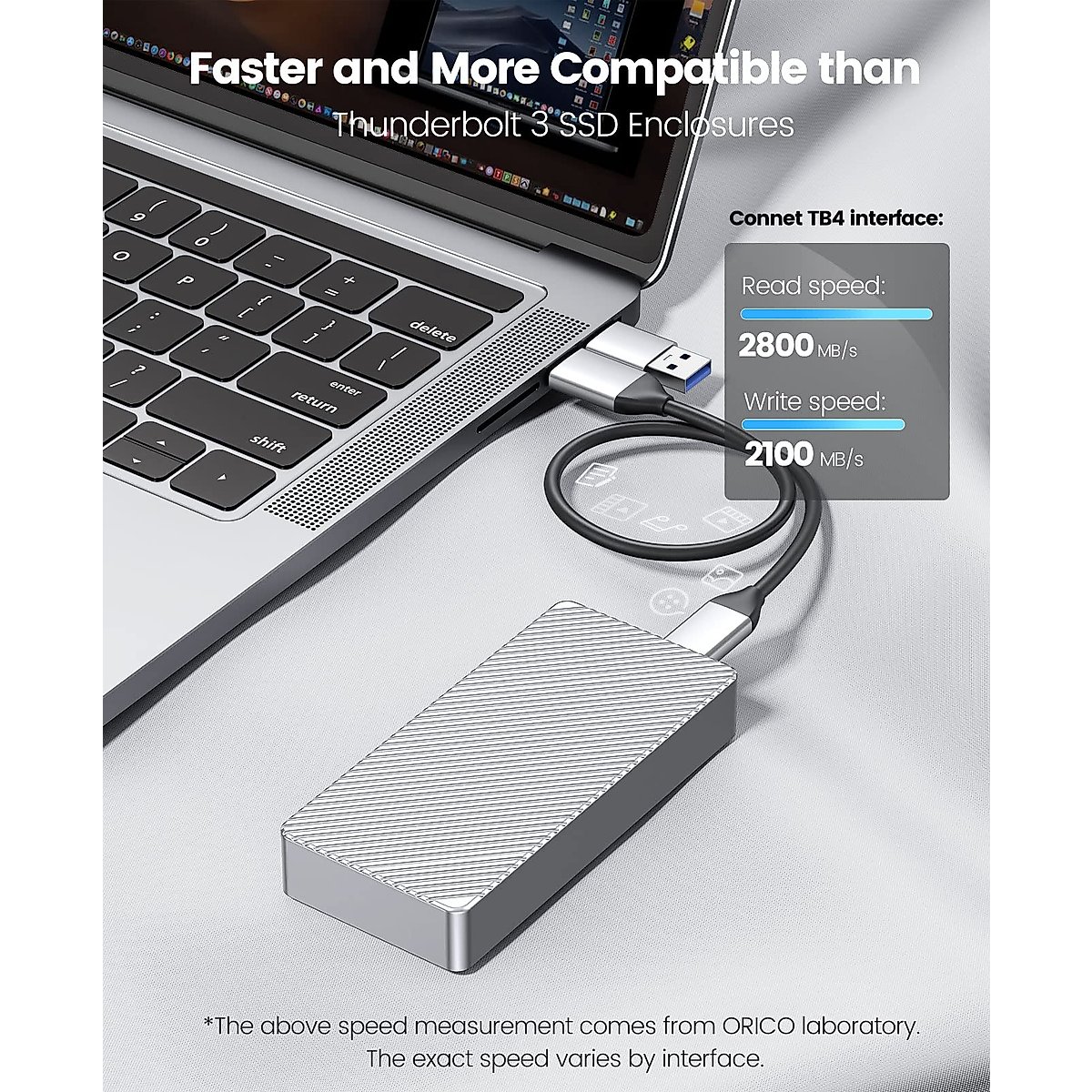 ORICO 40Gbps M.2 NVMe SSD Enclosure USB4 PCIe3.0x4 USB-C Aluminum Adapter, Upgraded NVMe PCIe 2280 M-Key External M2 Solid State Drive Enclosure, Compatible Thunderbolt 3/4 USB3.2/3.1/3.0/ Type C