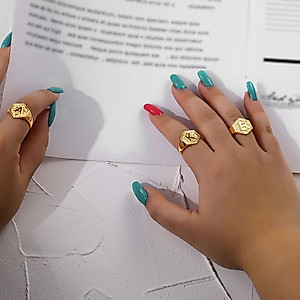 U7 Wedding Band Resizable Knuckle Ring Cool Gold Plated Party Jewelry Copper Fashion Hexagon Singet Ring for Women with Letter J