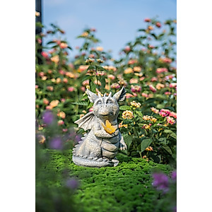 TERESA'S COLLECTIONS Dragon Decor Garden Statues & Sculpture with Solar Powered Lights, Baby Dragon Outdoor Statues Figurines Garden Gifts for Patio Lawn Yard Decoration, 9.1 Inch