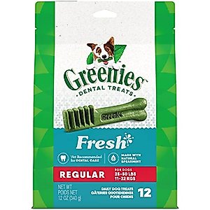 GREENIES Regular Natural Dog Dental Care Chews Oral Health Dog Treats Fresh Flavor, 12 oz. Pack (12 Treats)