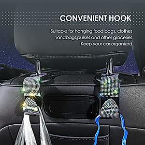 cueclue 2 PCS Car Seat Headrest Hook, Bling Rhinestone Car Storage Headrest Hanger Holder Hooks Organizer, Auto Back Seat Hangers Rear, Headrest Hooks for Purse Groceries Bag Handbag (Multicolour)