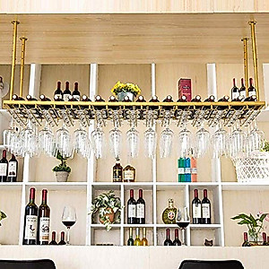 HLL Wine Racks,Wine Glass Rack Hanging, Height Adjustable Ceiling Wine Bottle Holder for Bar Champagne Storage Rack 5 Sizes,Gold,L-120Cm