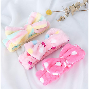 Teqifu 6 Pack Spa Headband,Bow Hair Band Women Facial Makeup Head Band Soft Coral Fleece Bowknot Head Wraps for Washing Face Shower, Bowtie Headbands Adjustable Elastic Hair Band for Girls and Women