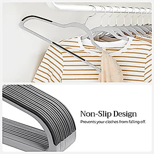 SONGMICS Clothes Hangers, Pack of 50 Plastic Coat Hangers, Non-Slip, Space-Saving, 0.2 Inches Thick, 17.7 Inches Long, 360° Swivel Hook, Light Gray and Dark Gray UCRF50G
