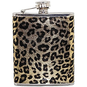 Leopard Flasks for Liquor for Women Funny Leakproof Hip Flasks Stainless Stell Drinking Bottle with Funnel 7oz