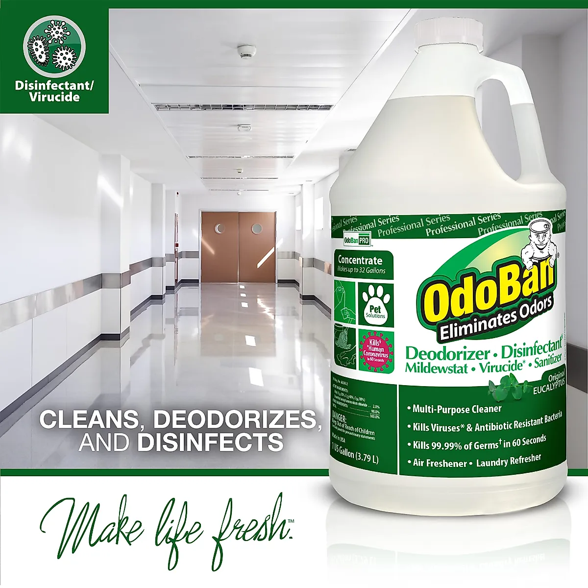 OdoBan Professional Disinfectant and Odor Eliminator Concentrate, 1 Gallon, Original Eucalyptus Scent
