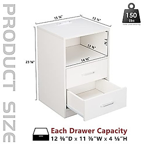 PrimeZone LED Nightstand with Charging Station - Modern End Table Bedside Table with USB Ports & Outlets, Wooden Bedroom Night Stand with 2 Drawers & Open Storage, White