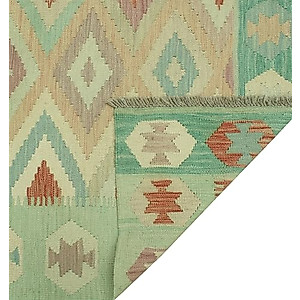 Noori Rug - Premium & Luxury Imported - Handmade Sun Faded Flatweave Francesca Rug - Green - Orange, 5'1" x 6'7" - Living Room - Bedroom