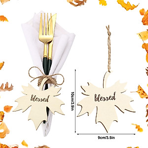 Bucherry 12 Pieces Fall Thanksgiving Place Cutout Thankful Grateful Blessed Place Cards Thankful Rustic Wooden Sign Hanging Ornament Table Setting Decorations